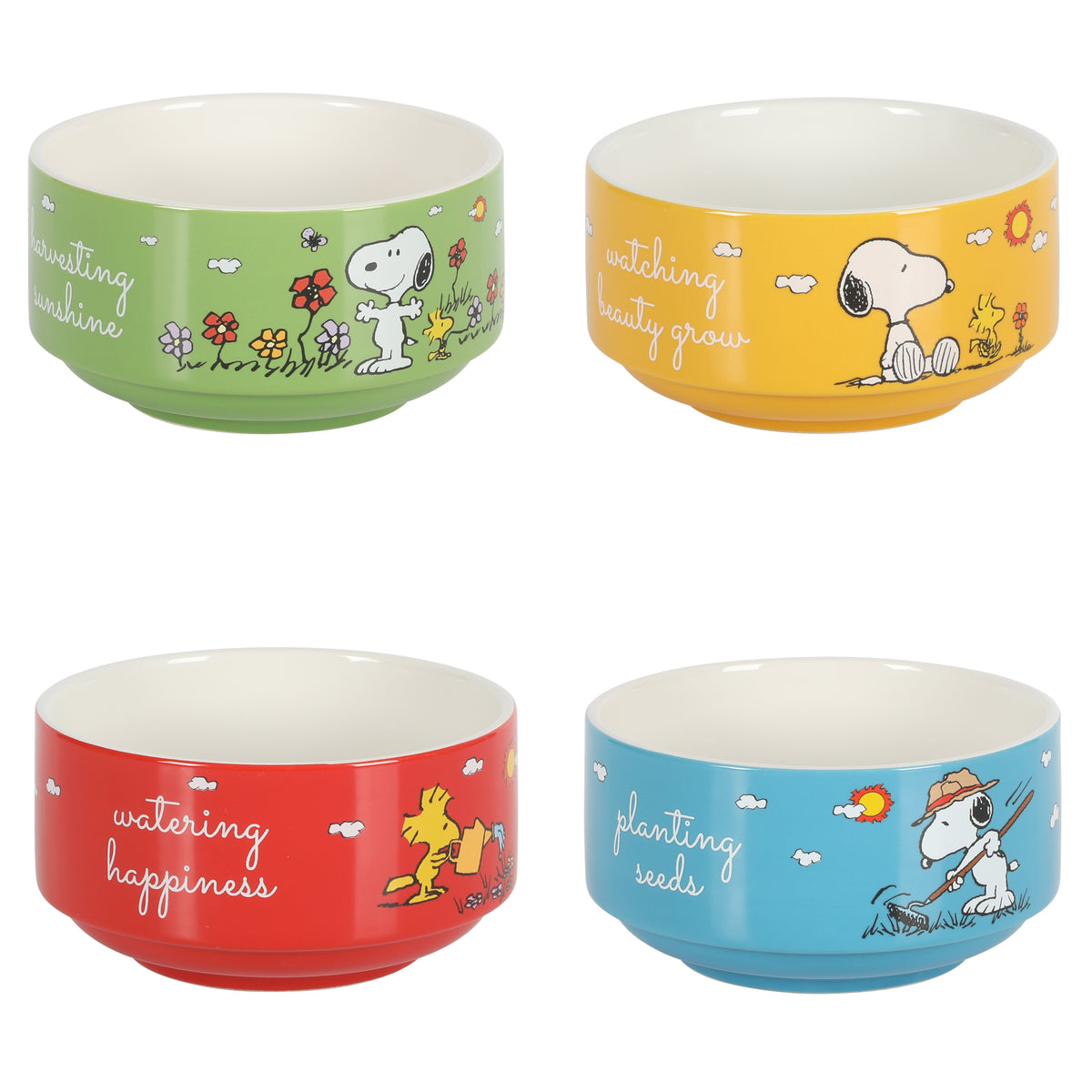 Peanuts Snoopy 4-Pack Stackable 5.5" Decorated Stoneware Bowl Set