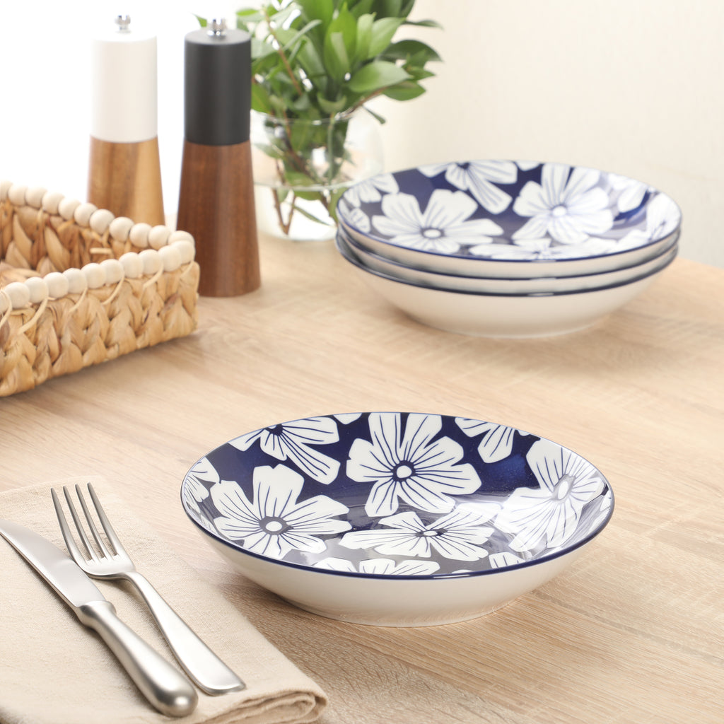 Gibson Home Heritage Sky 4-Piece Pasta Bowl Set, 8 Inch Round Stonewar
