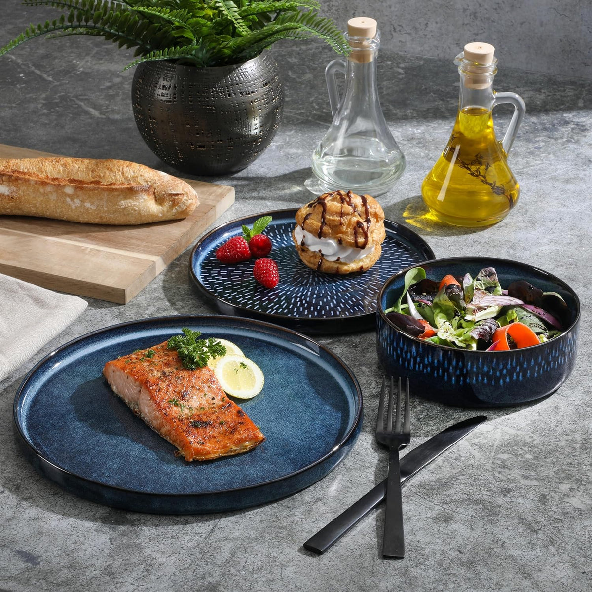 Gibson Elite 12 Piece Matisse Moderna Stoneware Reactive Glaze Dinnerw
